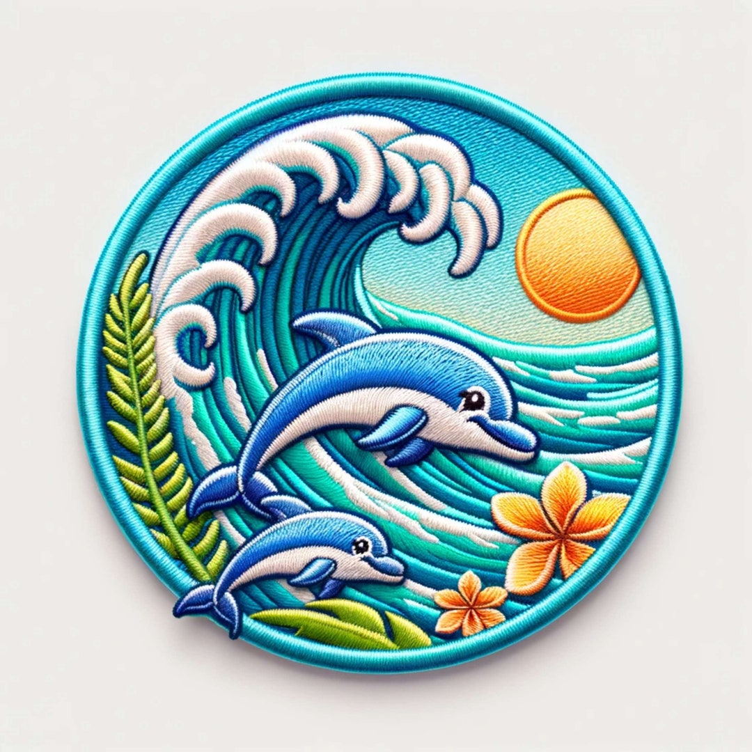 Retro Ocean Waves Dolphins Patch Iron-on/sew-on DIY Applique - Etsy