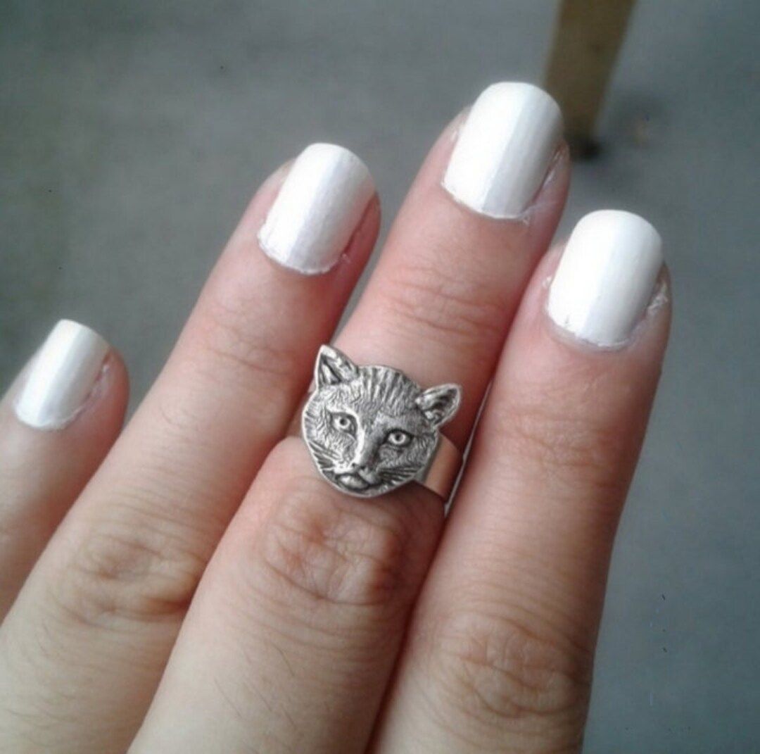 Sterling Silver Cat Ring Kitty Cat Ring Adjustable Kitty Cat Ring ...