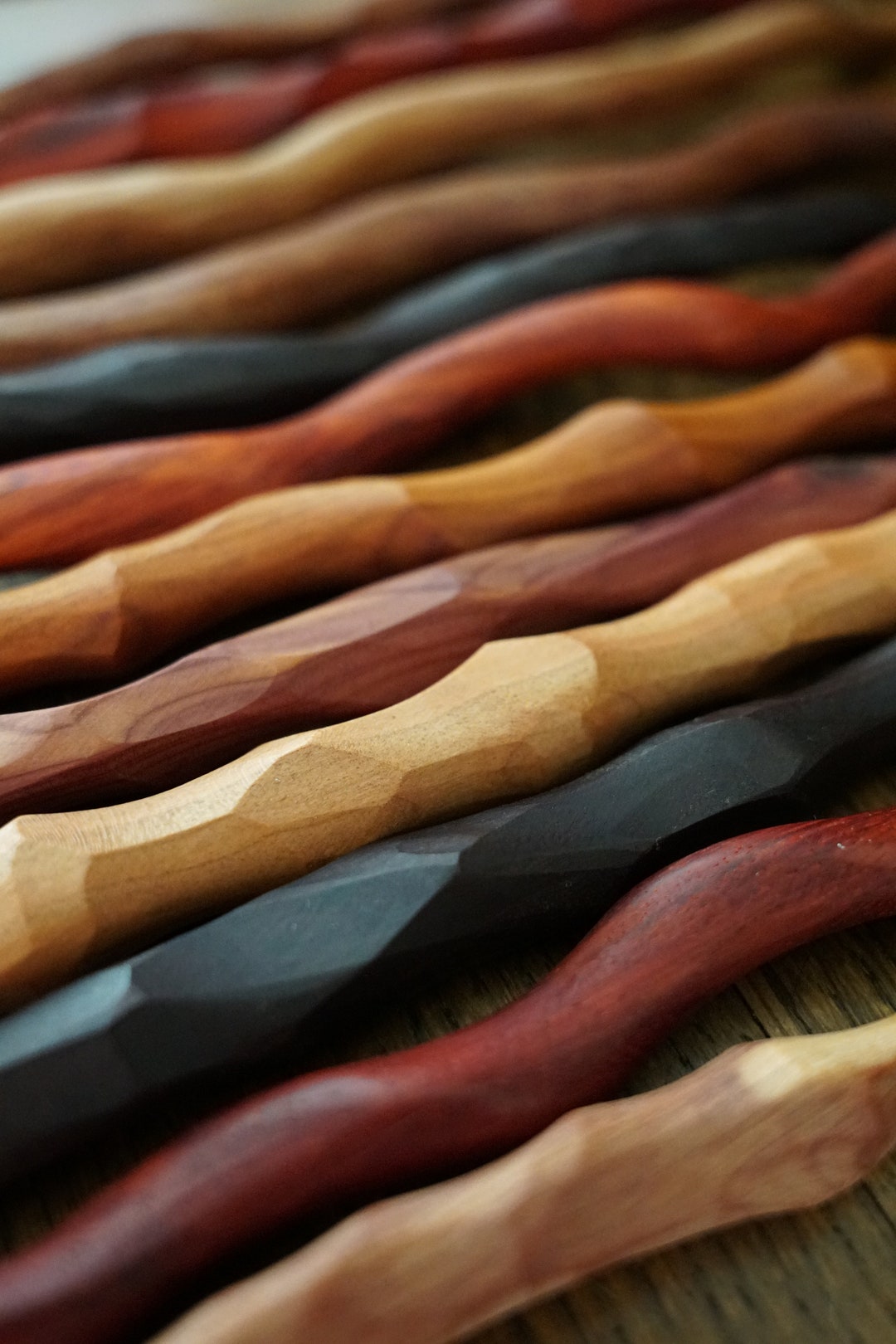 Hand Carved Wood Wands Curly Maple, Sycamore, Blue Mahoe, Wenge ...