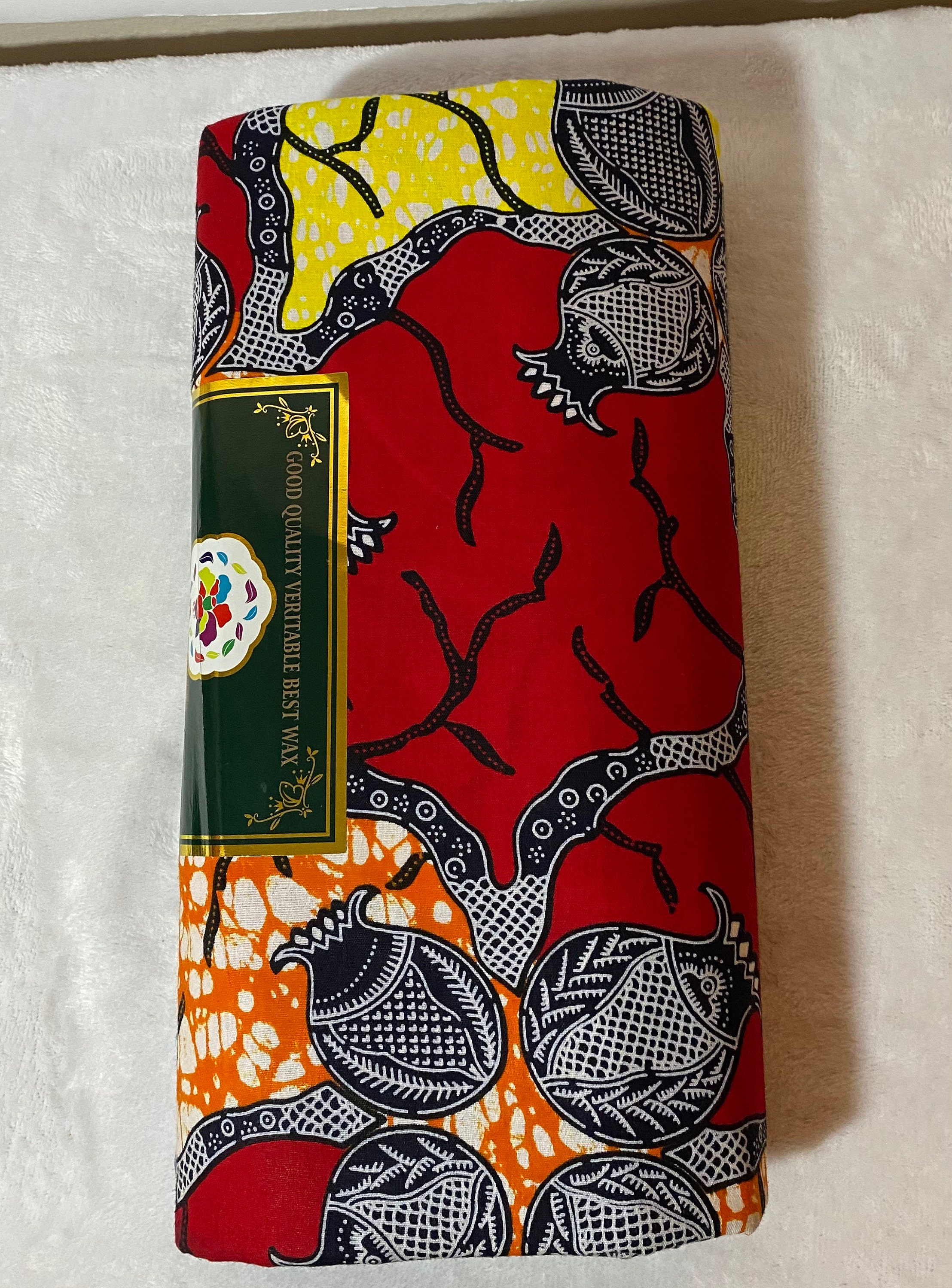 Red Yellow Pattern Ankara 100% Cotton, 6 Yards Organic Ankara ...