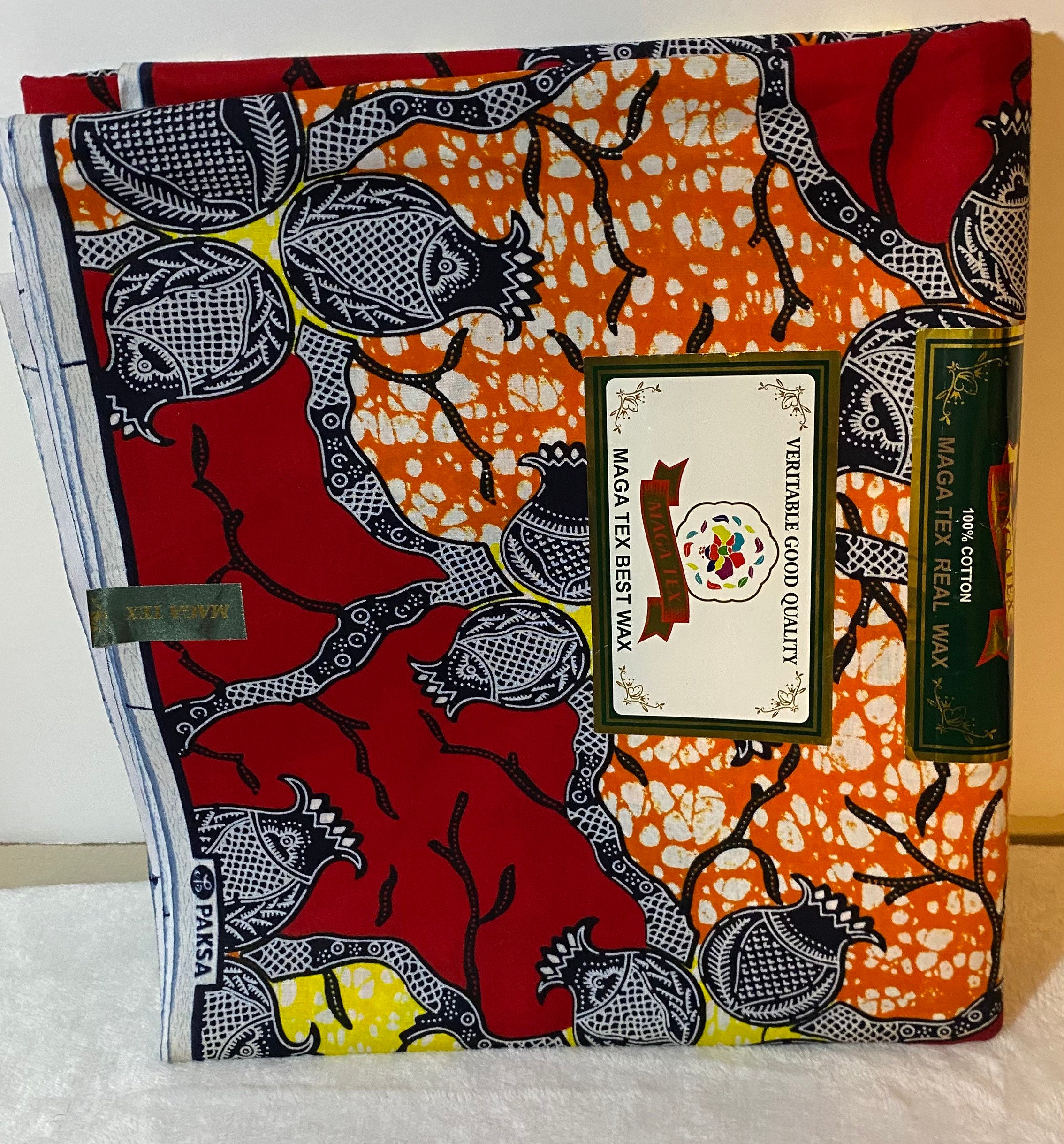 Red Yellow Pattern Ankara 100% Cotton, 6 Yards Organic Ankara ...