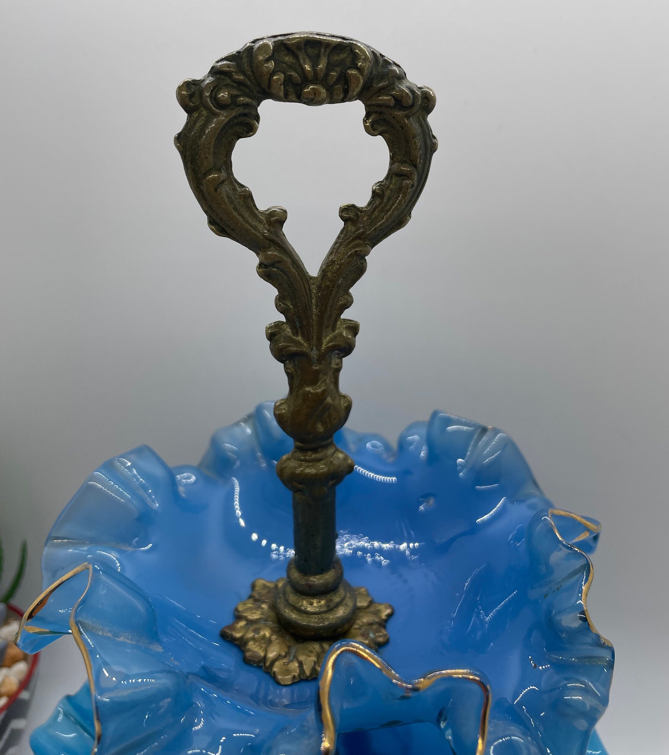 Blue Opaline Glass Hand Painted Gold Enamel Victorian Tidbit - Etsy