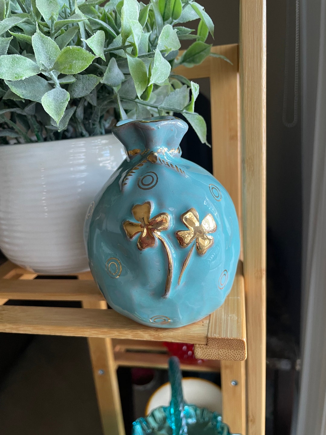 Lucky Money Bag 4 Leaf Clover Pottery Bank * - Etsy