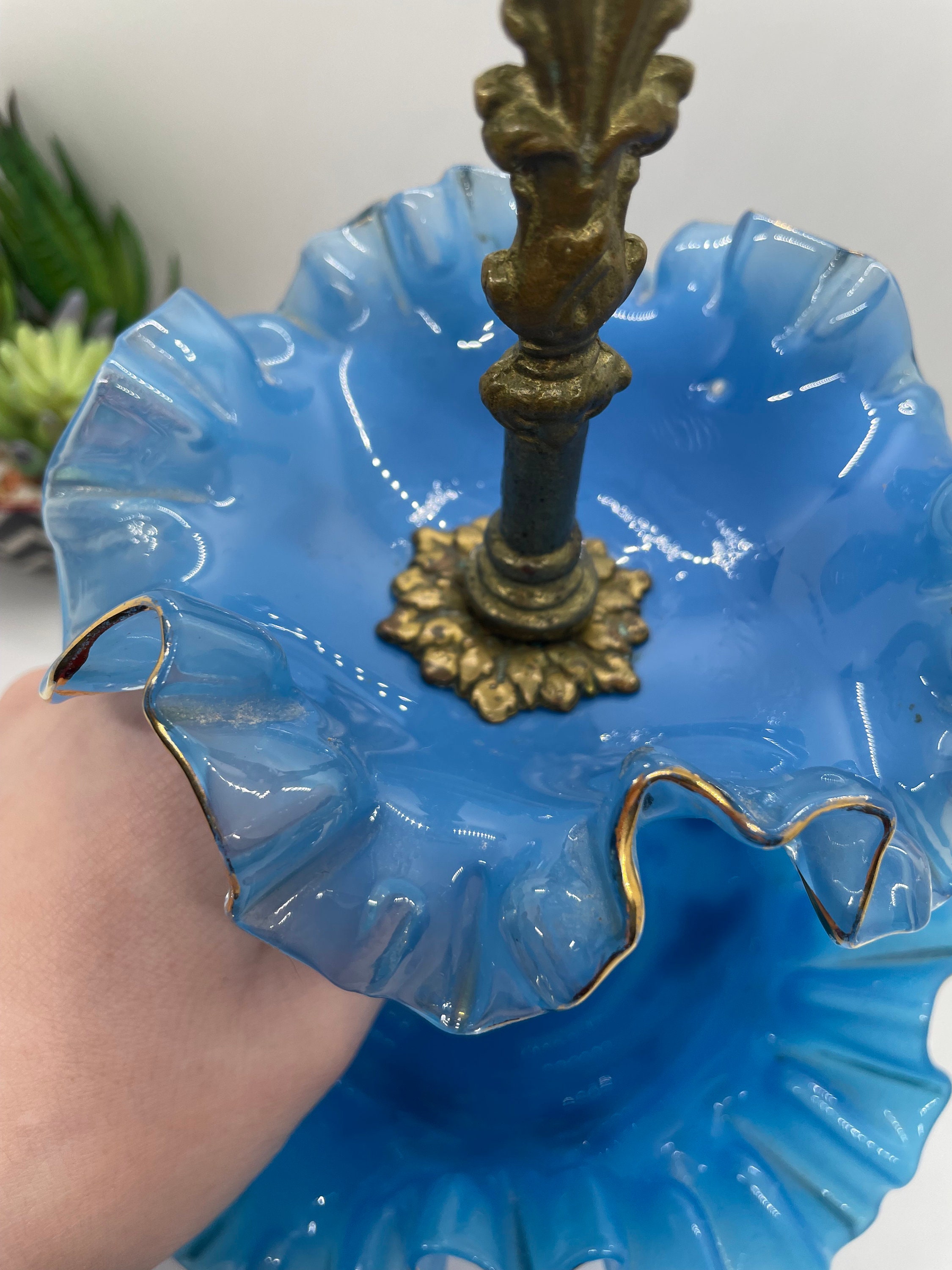 Blue Opaline Glass Hand Painted Gold Enamel Victorian Tidbit - Etsy