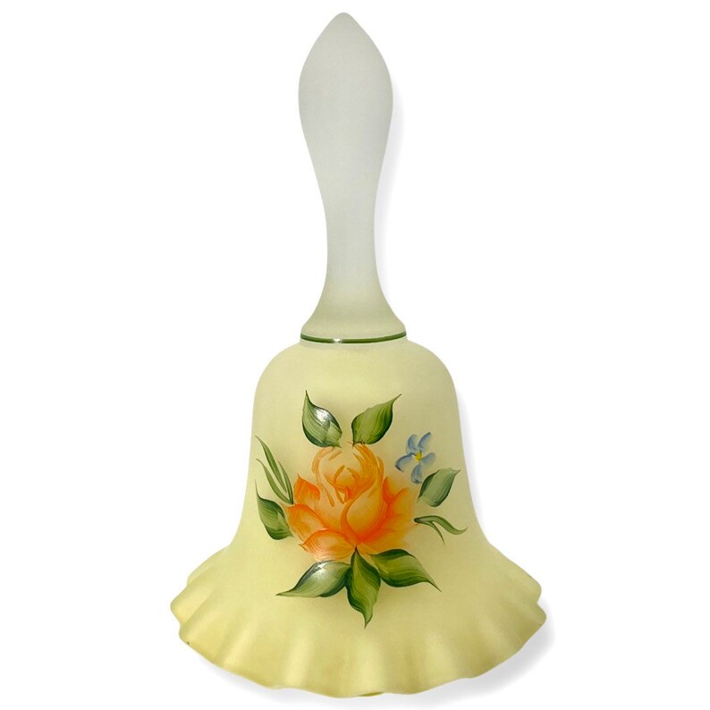 Fenton Art Glass Bell Lemon Yellow Frosted/satin Glass Orange Flower ...