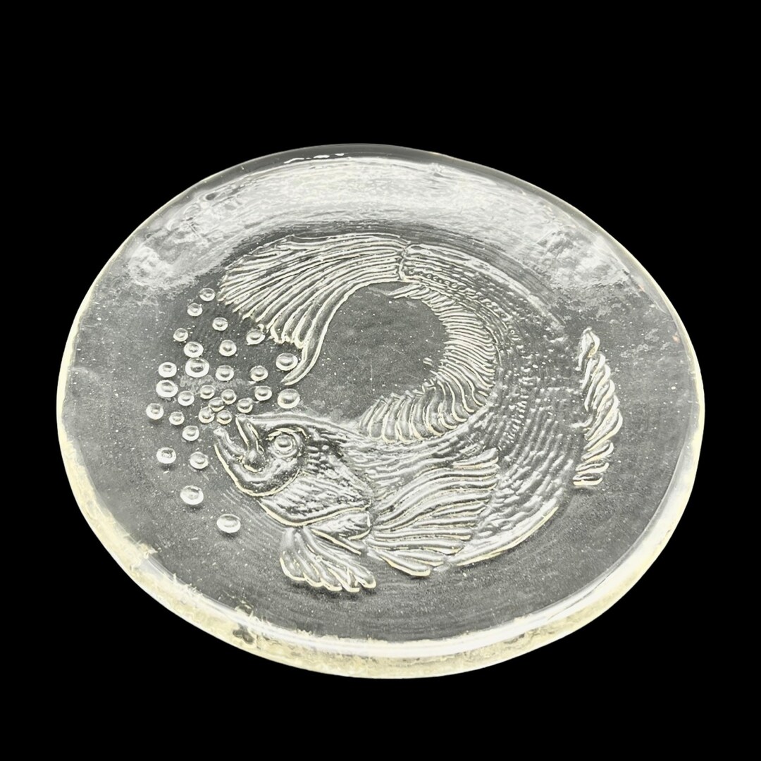Vintage Clear Glass Koi Fish, 3D Textured Glass, Crystal Glass Plate ...