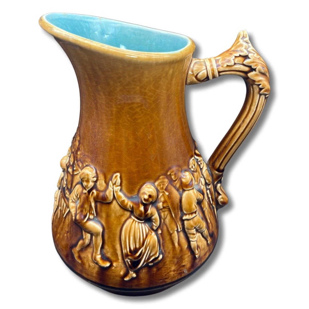 Antique Sarreguemines France Pub Majolica Pitcher Jug Tavern Beer ...