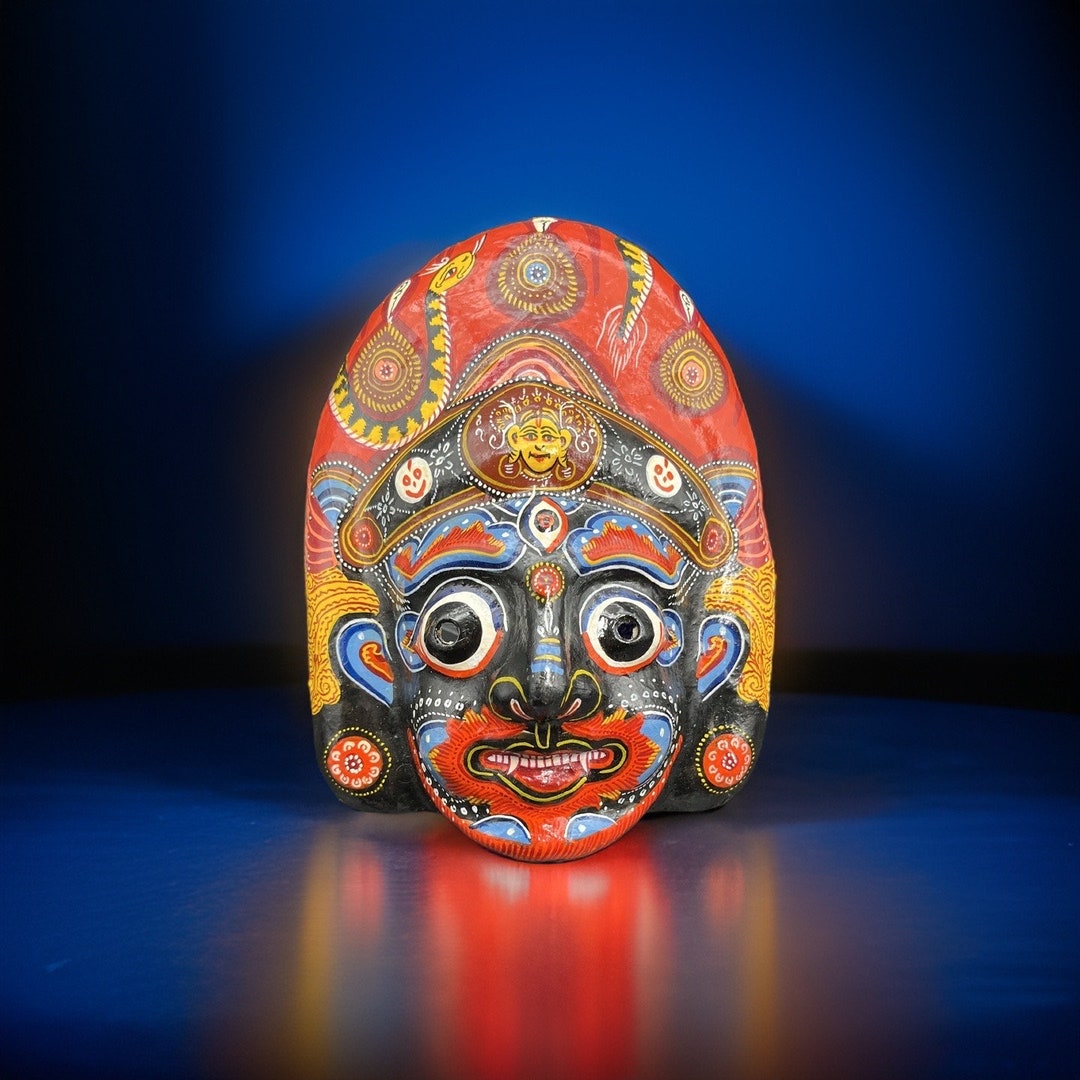 Vintage Nepal Bhairav Paper Mache Mask, Hand Painted Nepalese Hanging ...