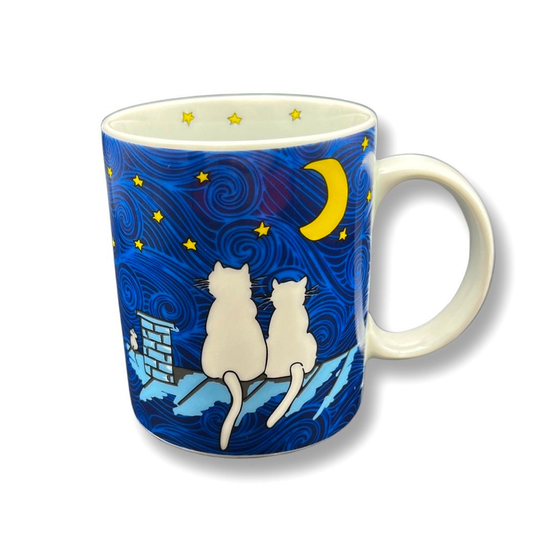 Mug Cats by Night, Konitz Germany, Coffee Cup Mug Peint à La Main, Cats ...