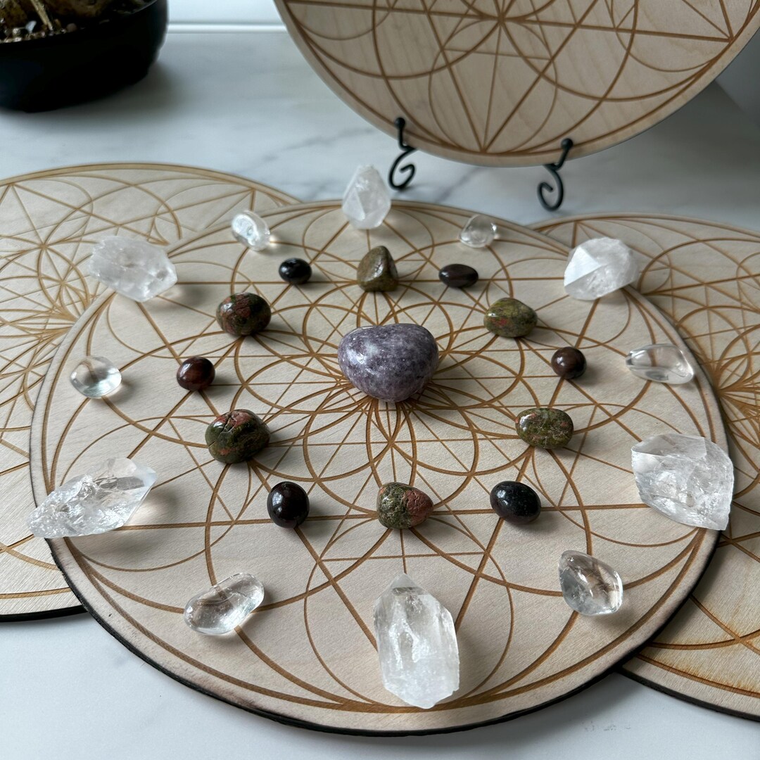 Seed of Life Crystal Grid | 12" | Wooden Crystal Grid | Sacred Geometry ...