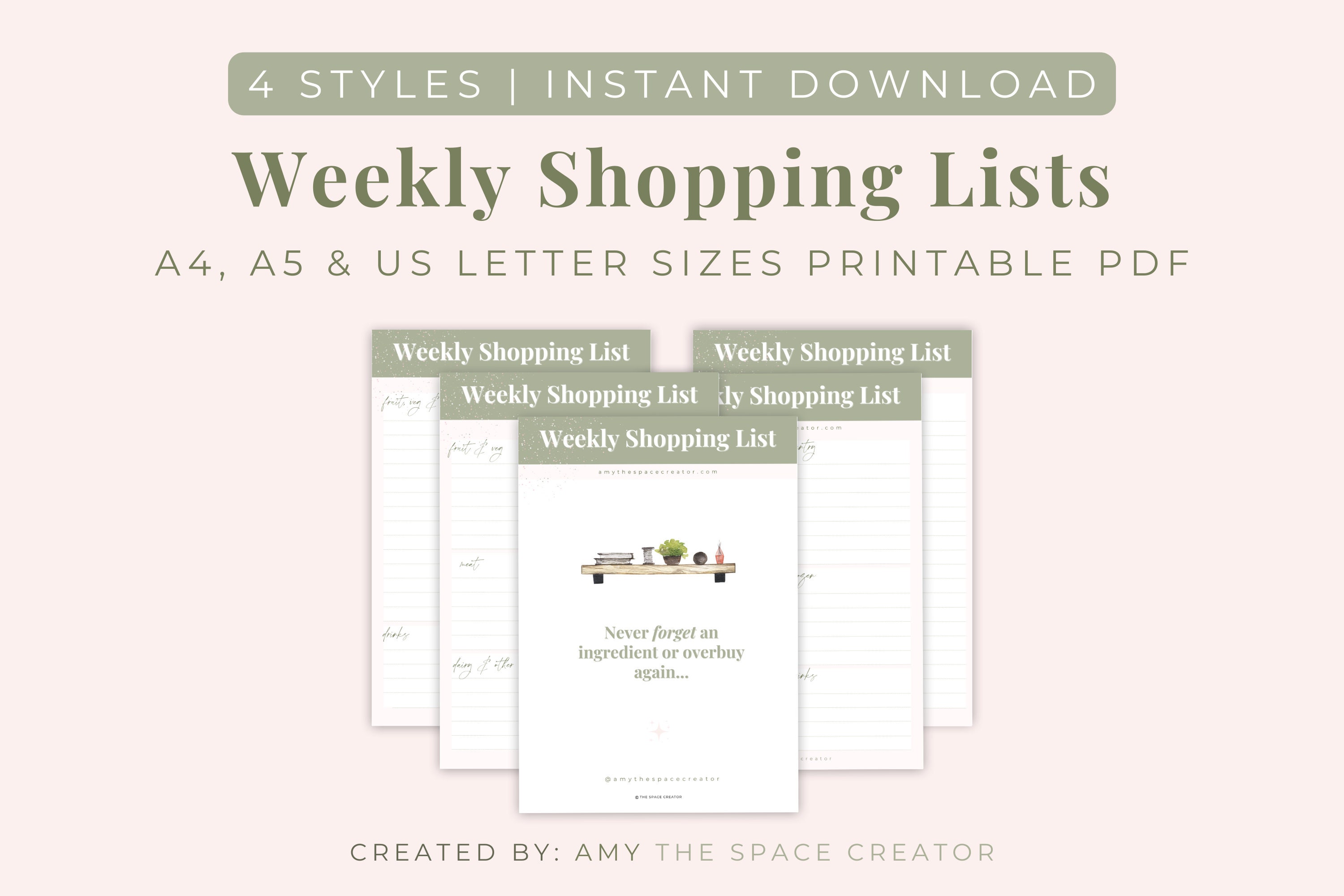 Printable Weekly Food Shopping List, Grocery List, Food Shopping List ...