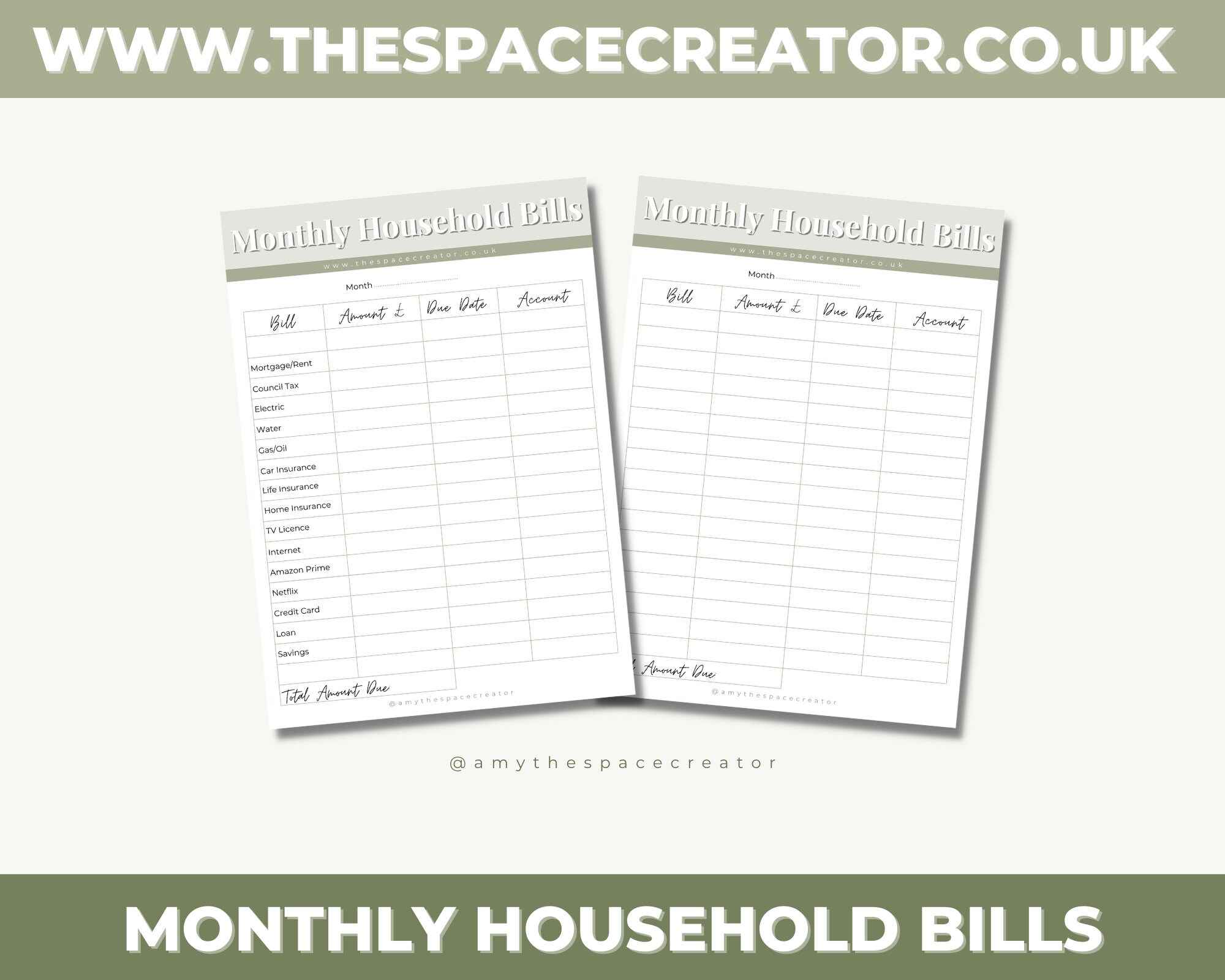 Printable Monthly Bills Tracker Household Bills Bills - Etsy