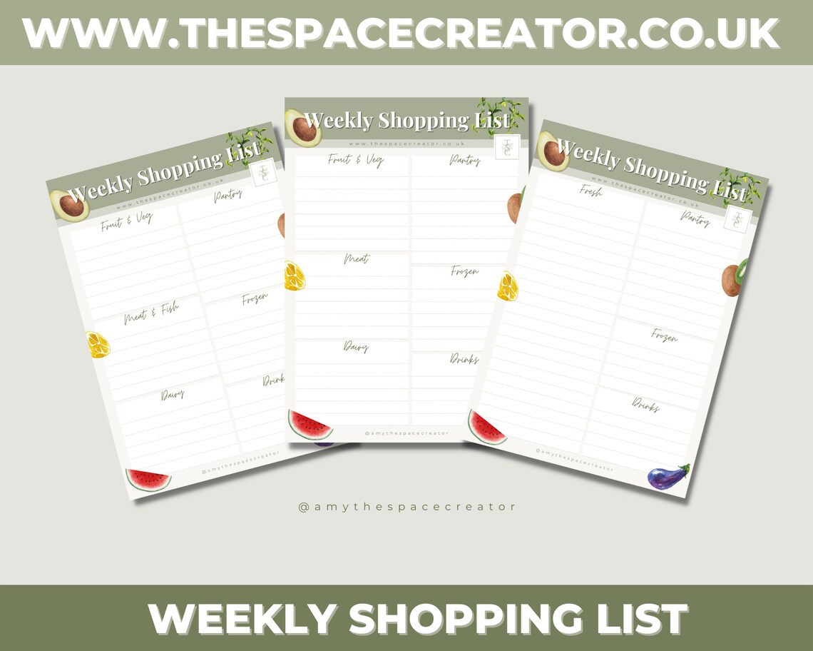 Printable Weekly Food Shopping List Grocery List Food - Etsy