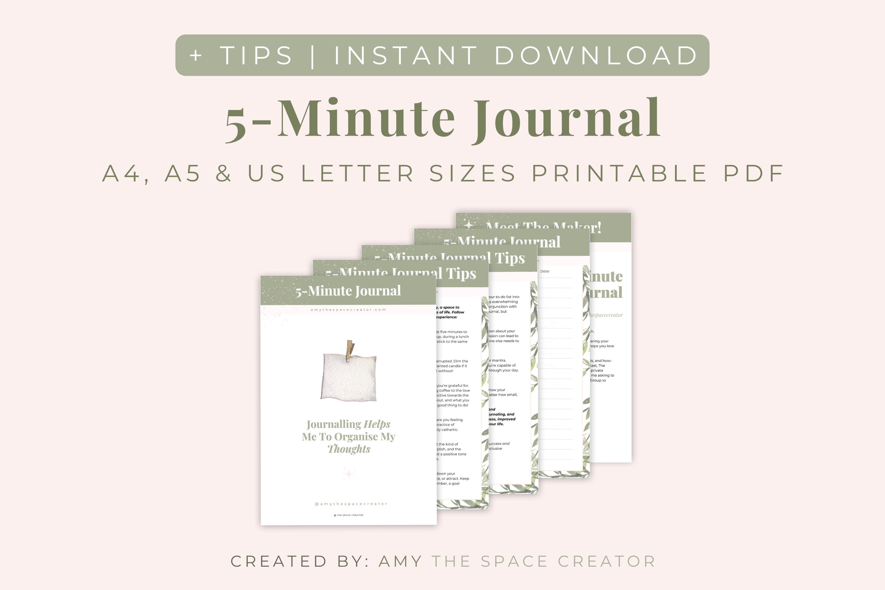 5-minute Journal, Printable Journal, Journal, Instant Download ...