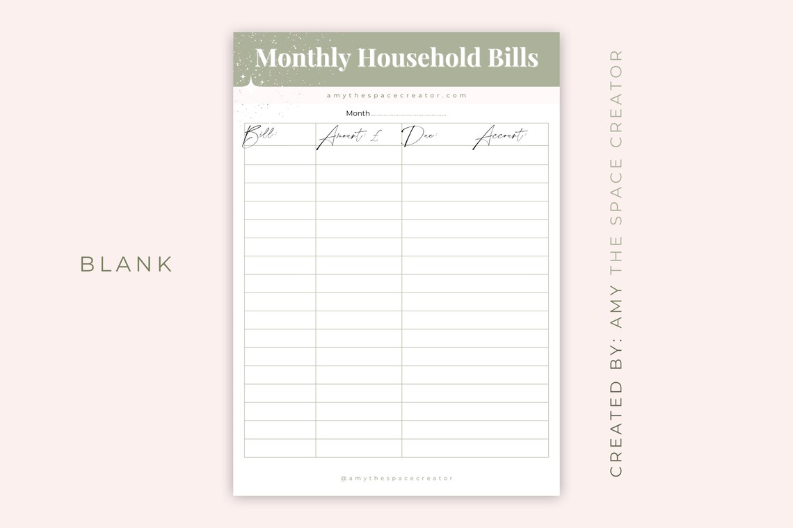 Printable Monthly Bills Tracker, Household Bills, Bills, Printable ...