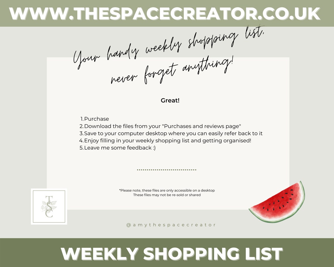 Printable Weekly Food Shopping List Grocery List Food - Etsy