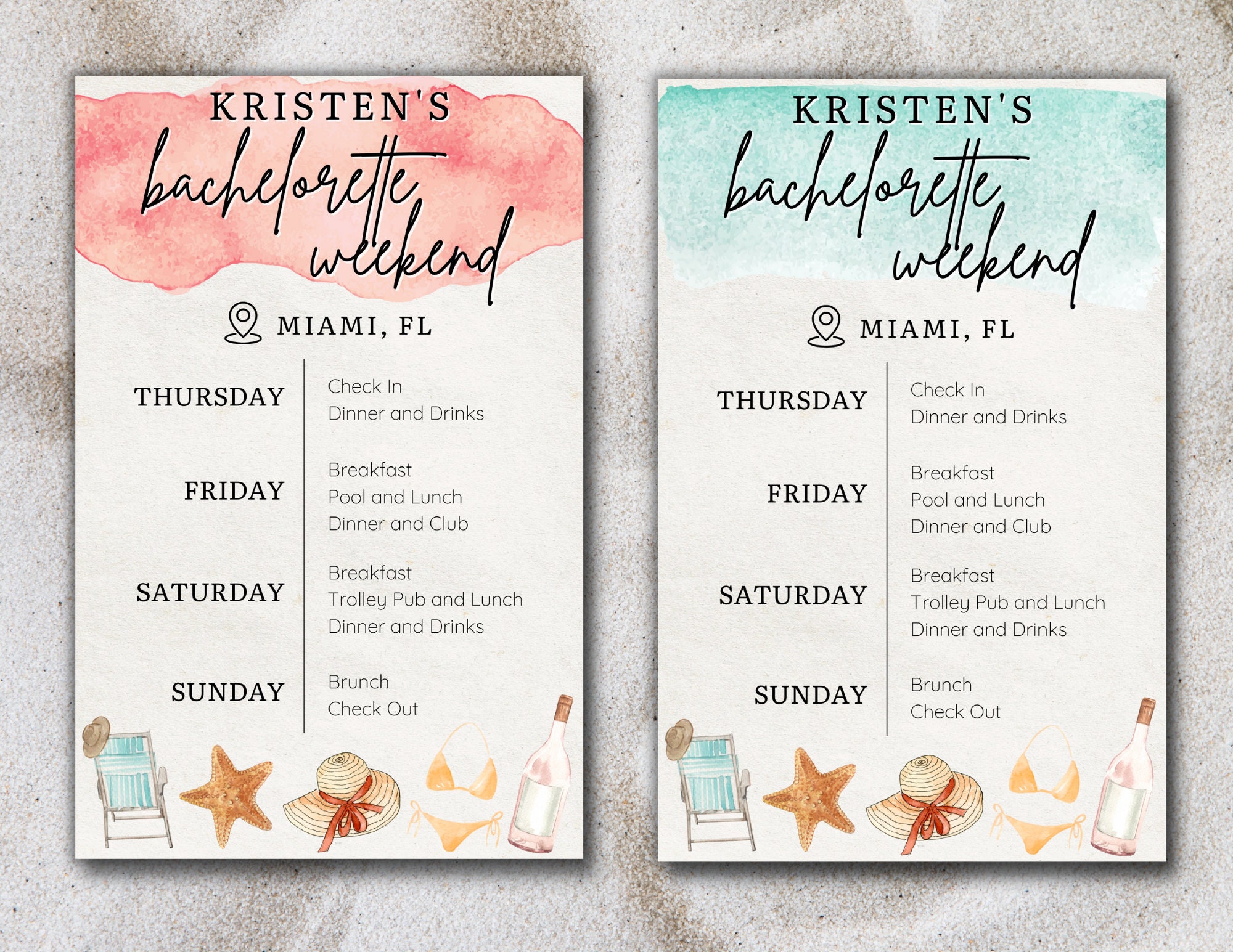 Bachelorette Itinerary Template Beach Bachelorette Itinerary Etsy