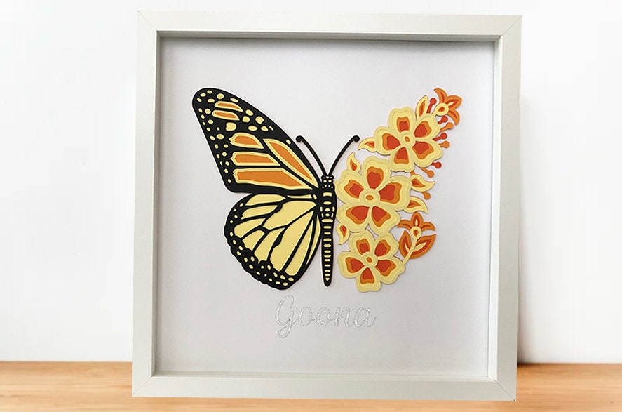 Ombre Butterfly Shadow Box - Butterfly Flower Shadow Box - Personalized ...