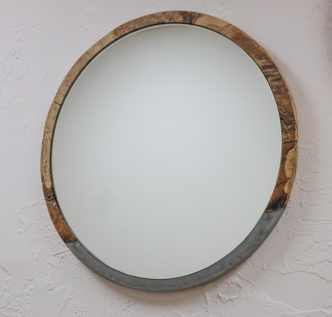 Resin Wooden Wall Mirror, Handmade Silver Epoxy Mirror, Large Round ...