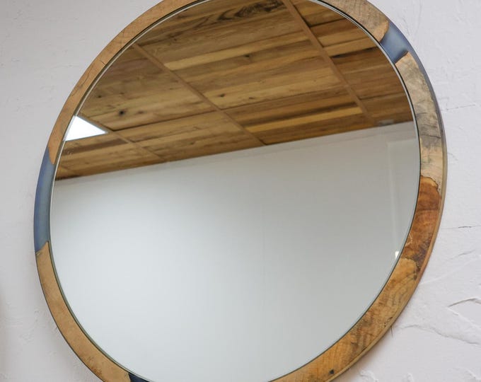 Resin Wooden Wall Mirror, Handmade Blue Epoxy Mirror, Large Round ...