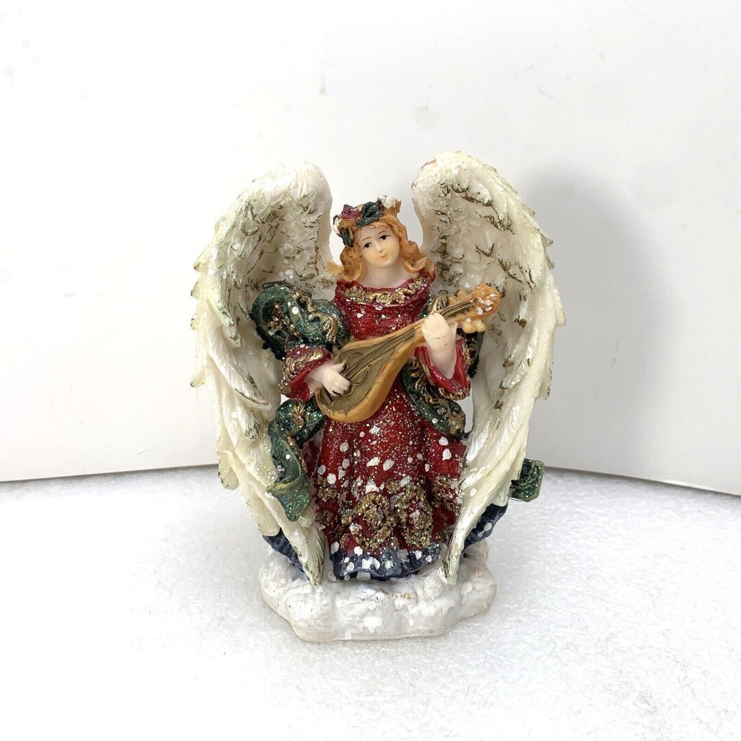Christmas Resin Handpainted Angel Playing Strings Lute 5 Tall Decor ...