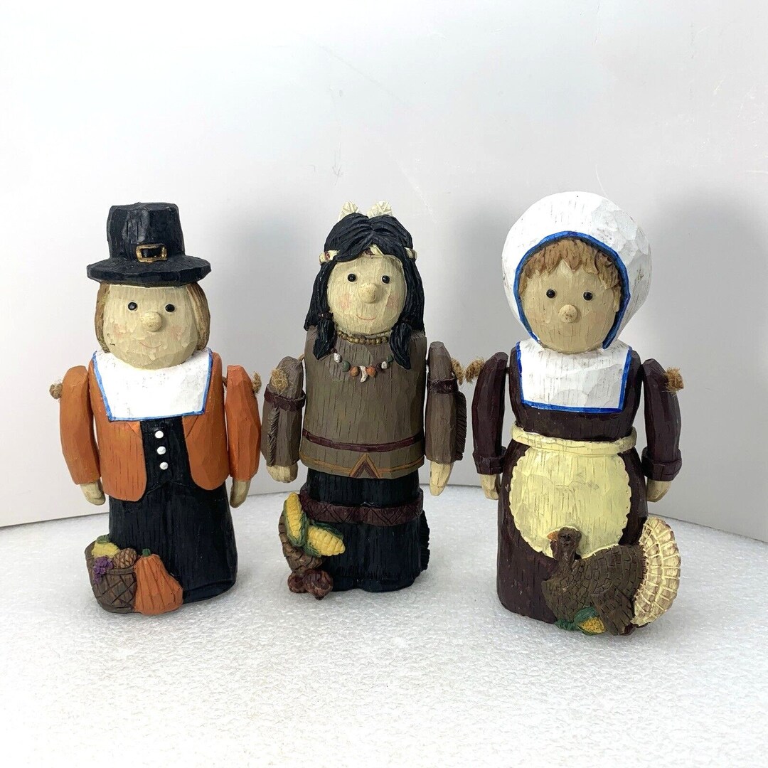 Midwestern Wood Thanksgiving Pilgrims Native American Swing Arms Decor ...
