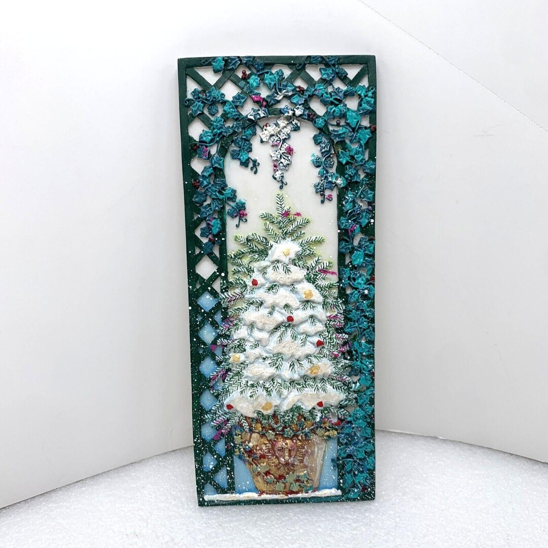 1998 LVC White Christmas Tree 10"x4" Hand-painted Resin Wall Plaque ...