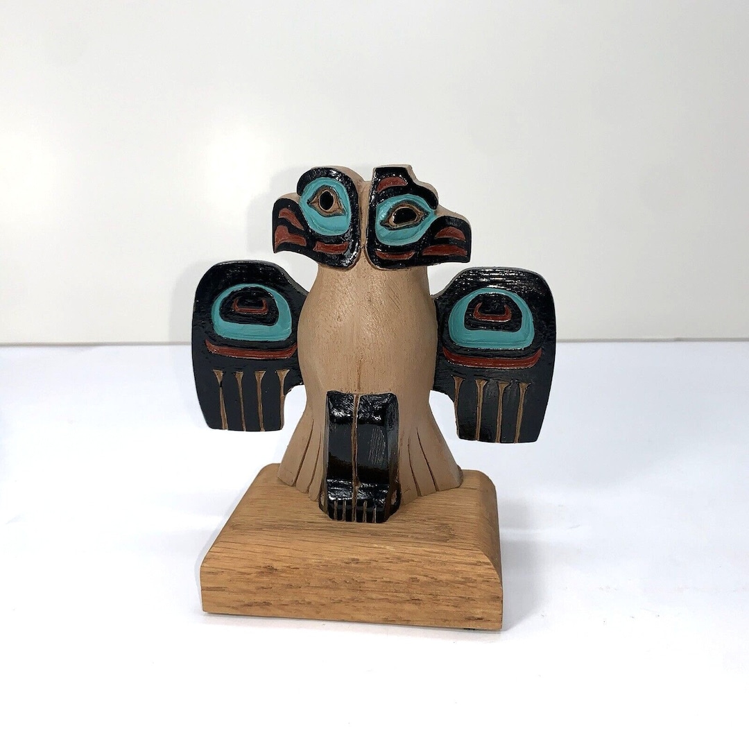 1992 Eagle Raven Tlingit Totem Pole Hand-painted Wood Sculpture ...