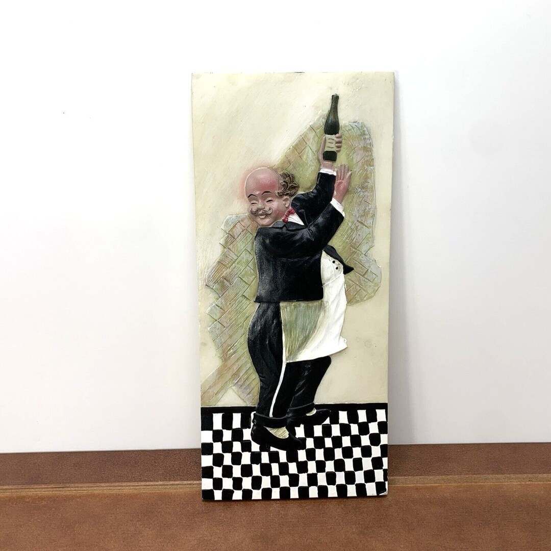 Vintage 11x5 Resin Plate French Waiter Wine Restaurant Kitchen Bar Wall ...
