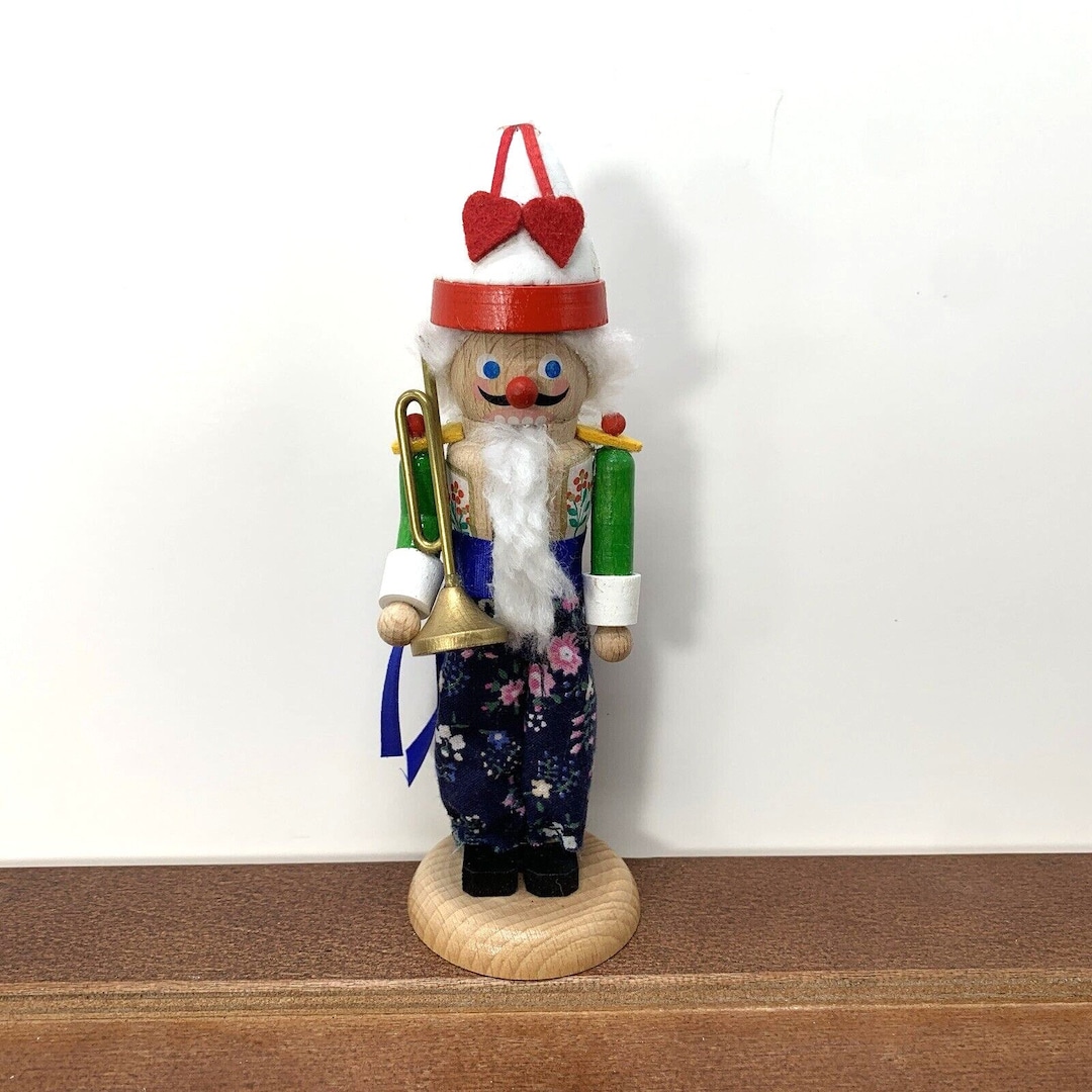 Steinbach Wood Nutcracker 5.5 Figure Horn Instrument Floral Pants Decor ...