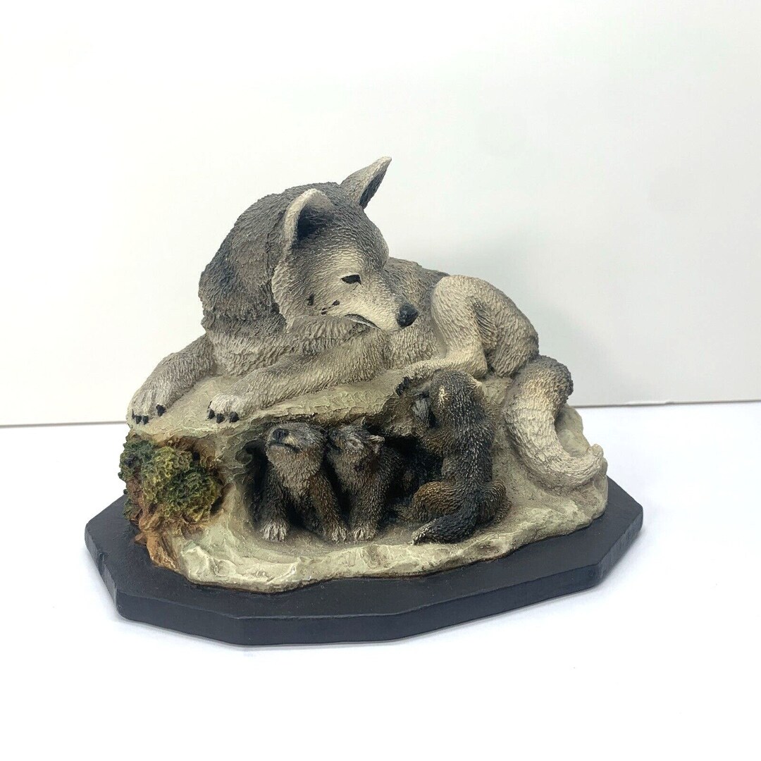 The Nature Company Wolf Family Mother Pups Cubs Sculpture Figurine ...