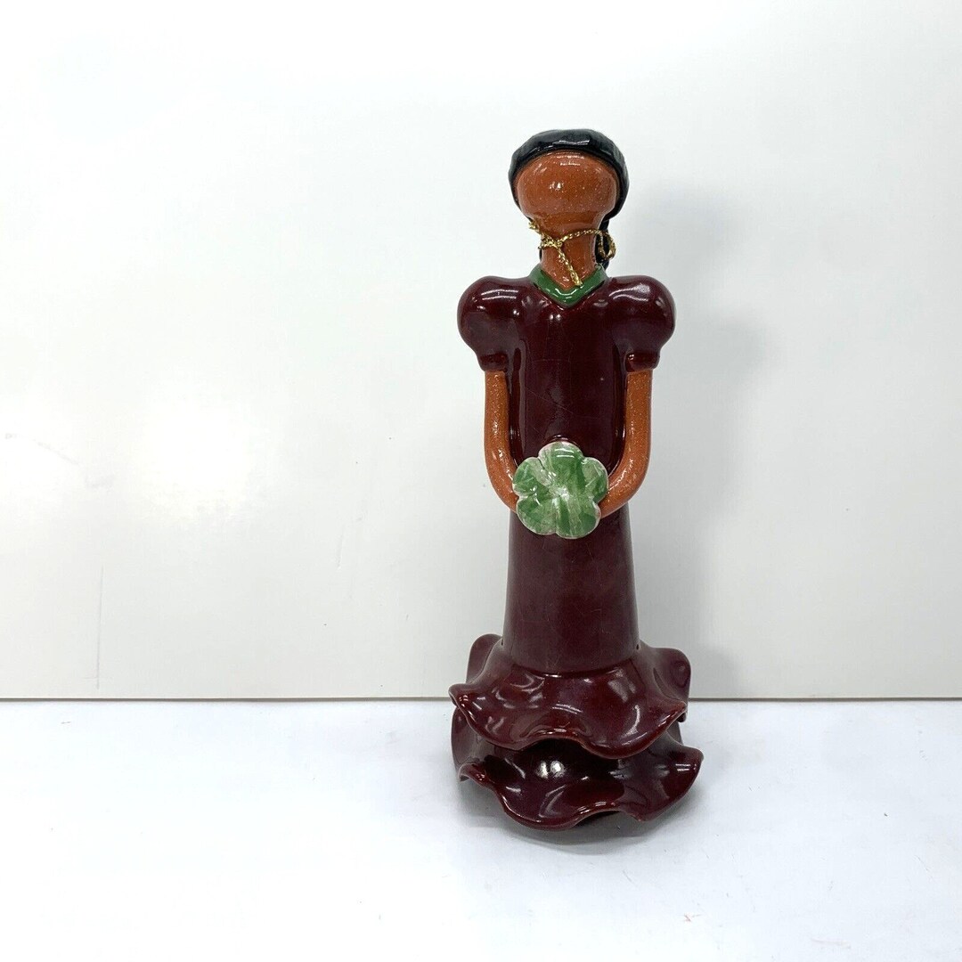 Artesania Candy Faceless Girl Clay Figurine Flower Burgundy Dress ...