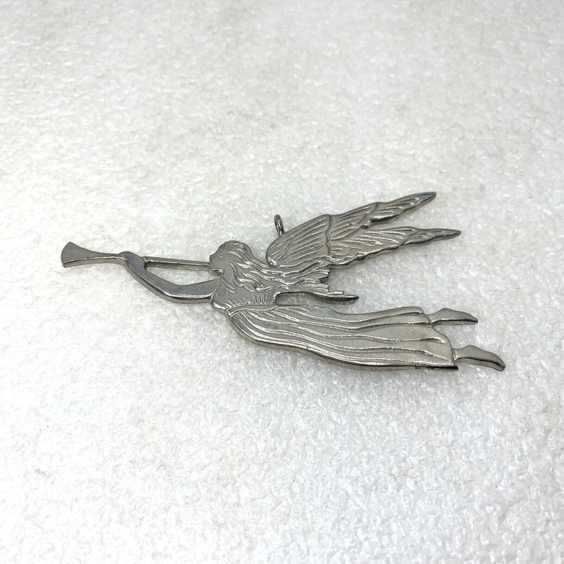 1984 Lizzie Brown Metal Angel Horn Christmas Ornament Art Decor ...