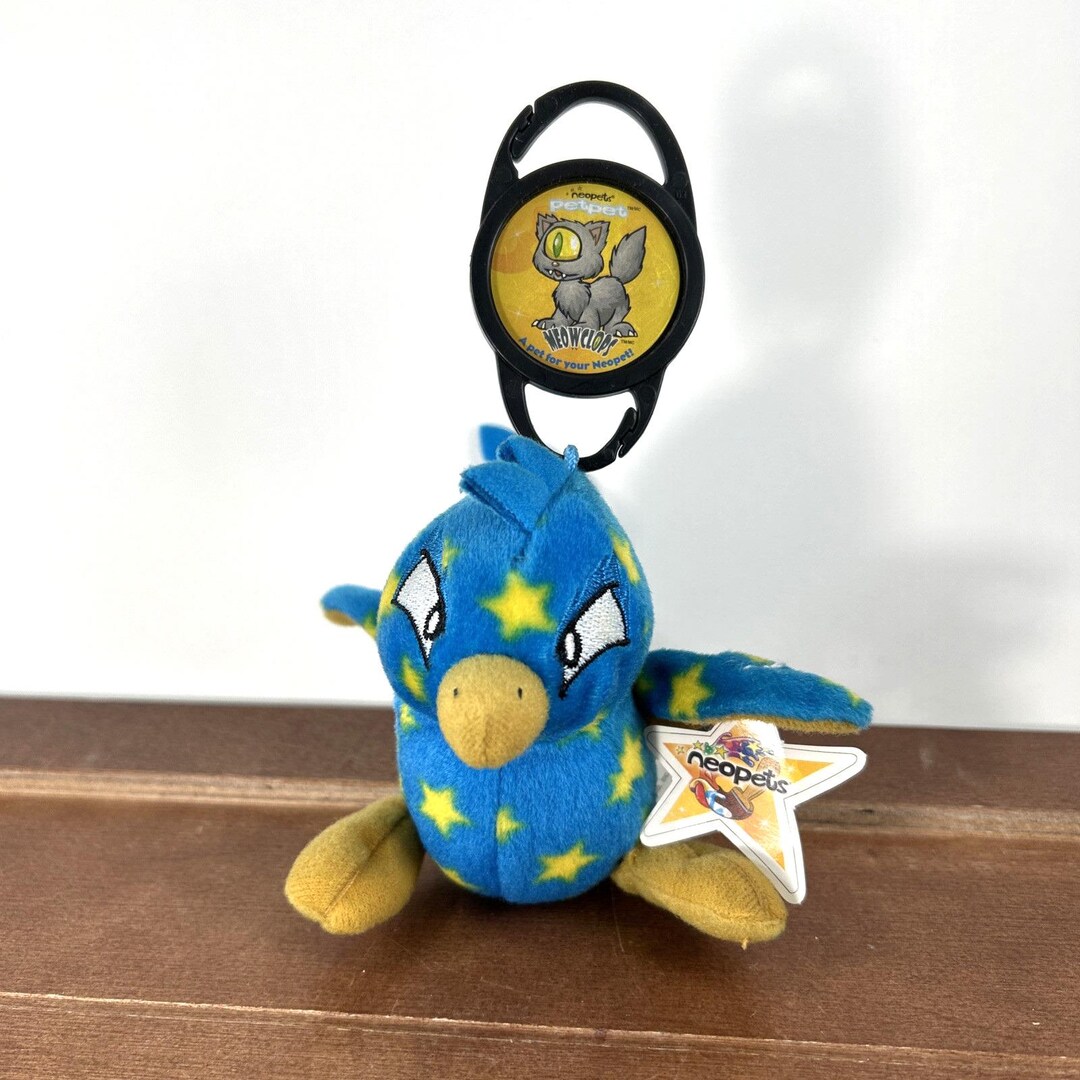 Neopets Starry Pteri Plush Keychain Clip 2004 Blue Yellow Stars ...