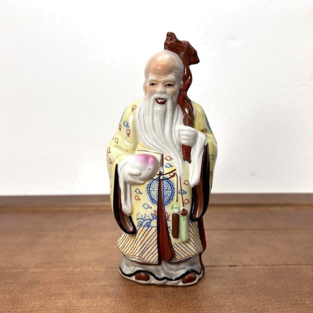 Vintage Chinese Shou God of Longevity 6.5 Porcelain Ceramic Statue ...