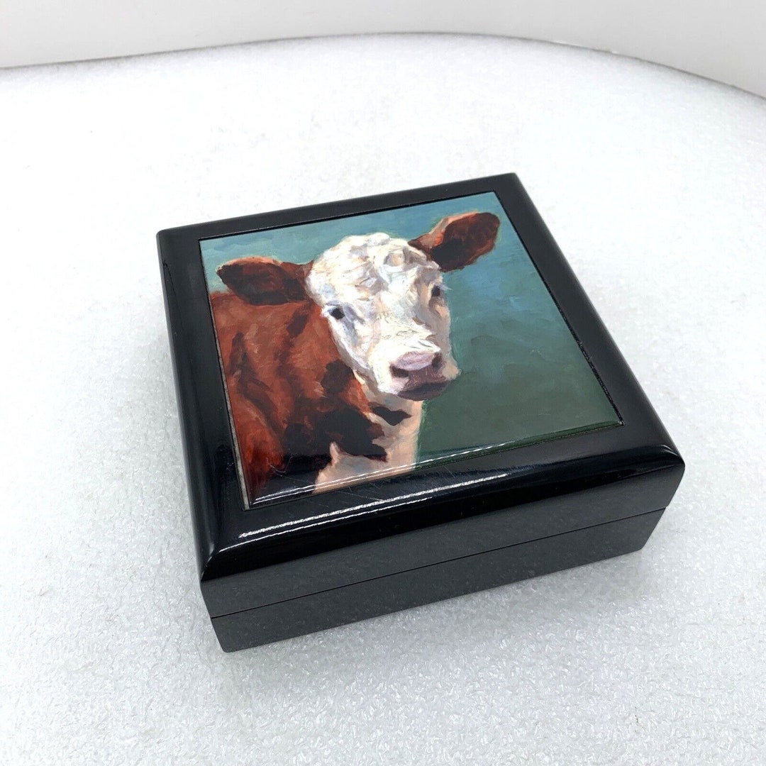 Cow Calf Art Black Wood Square Keepsake Trinket Jewelry Box - Etsy