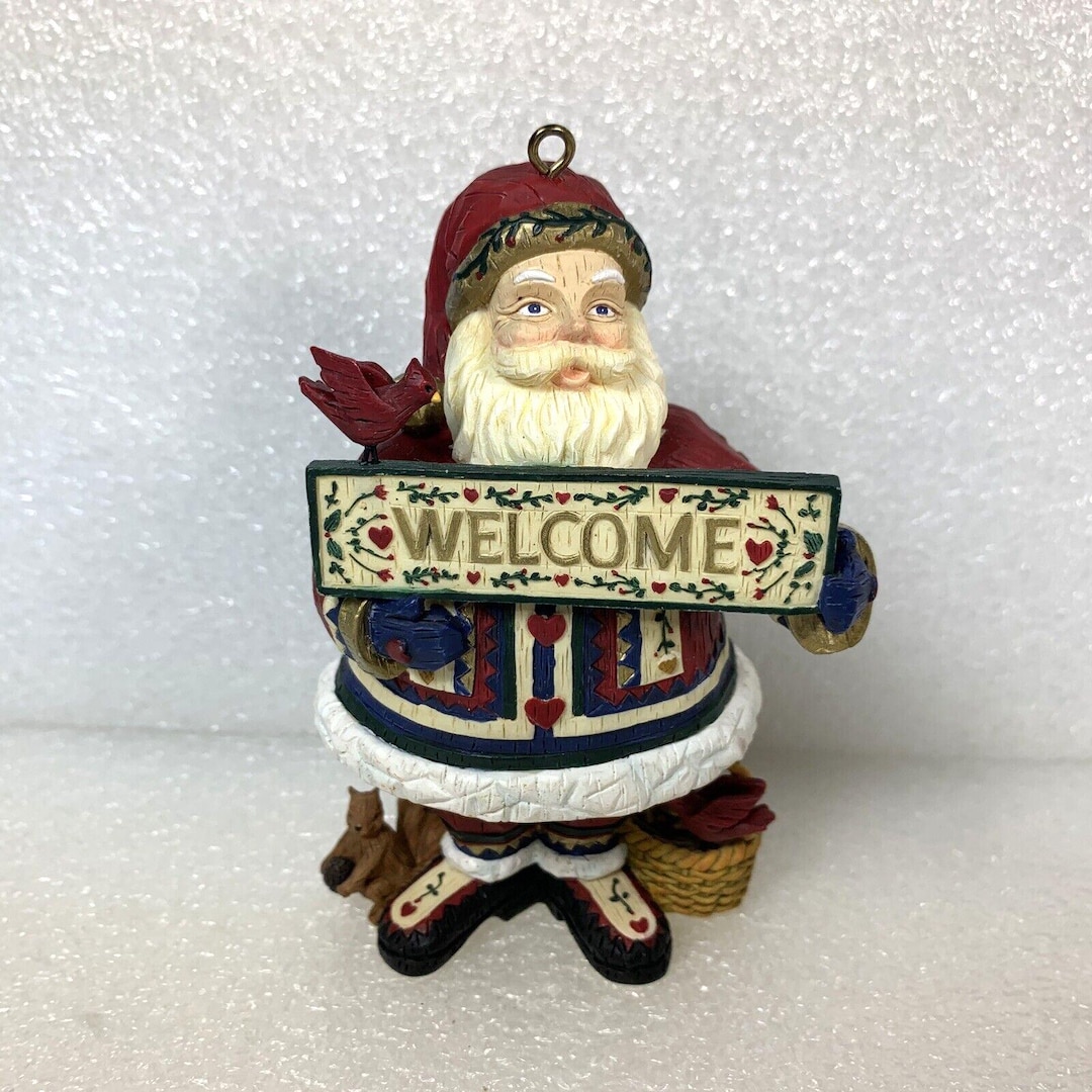 2003 Demdaco Kathy Killip Welcome Sign Santa Christmas Holiday Ornament ...
