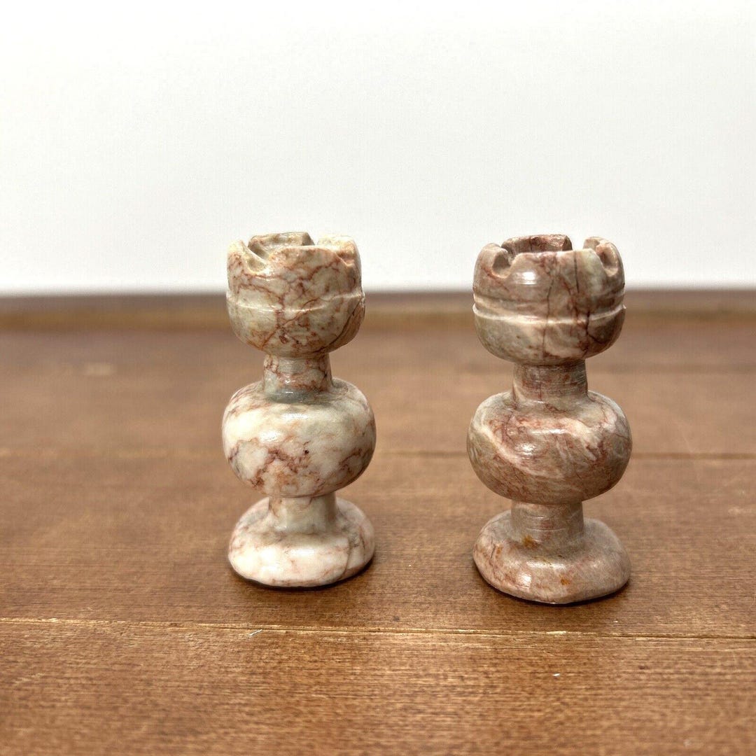 Set of 2 Vintage White Pink Marble Chess Rook Pieces - Etsy