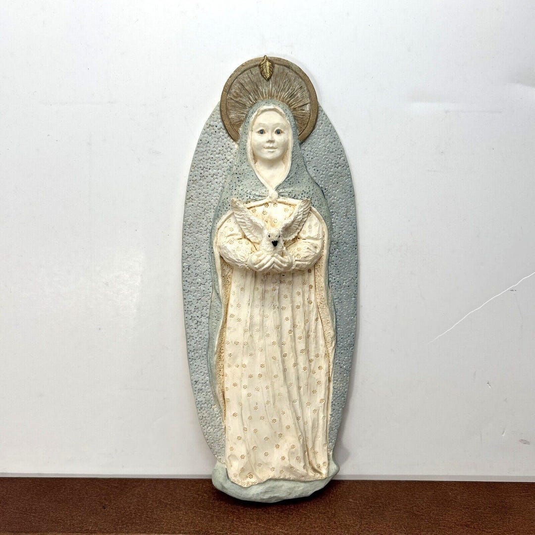 1992 United Design Corp 9" Resin Virgin Mary Madonna With Dove Bird ...