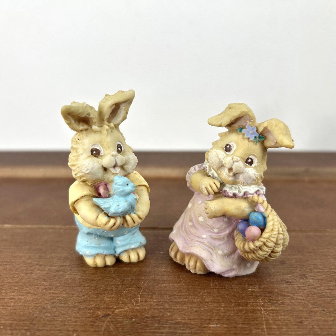 Set of 2, Vintage Russ Easter Bunny Rabbit Couple Resin Figurines Lot ...