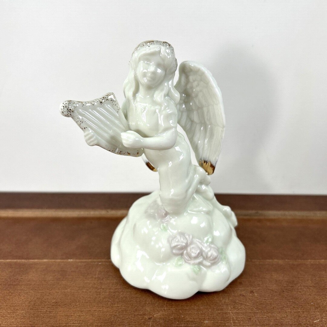 1995 Thomas Cathey Enesco Symphony Porcelain White Gold Angel Music Box ...