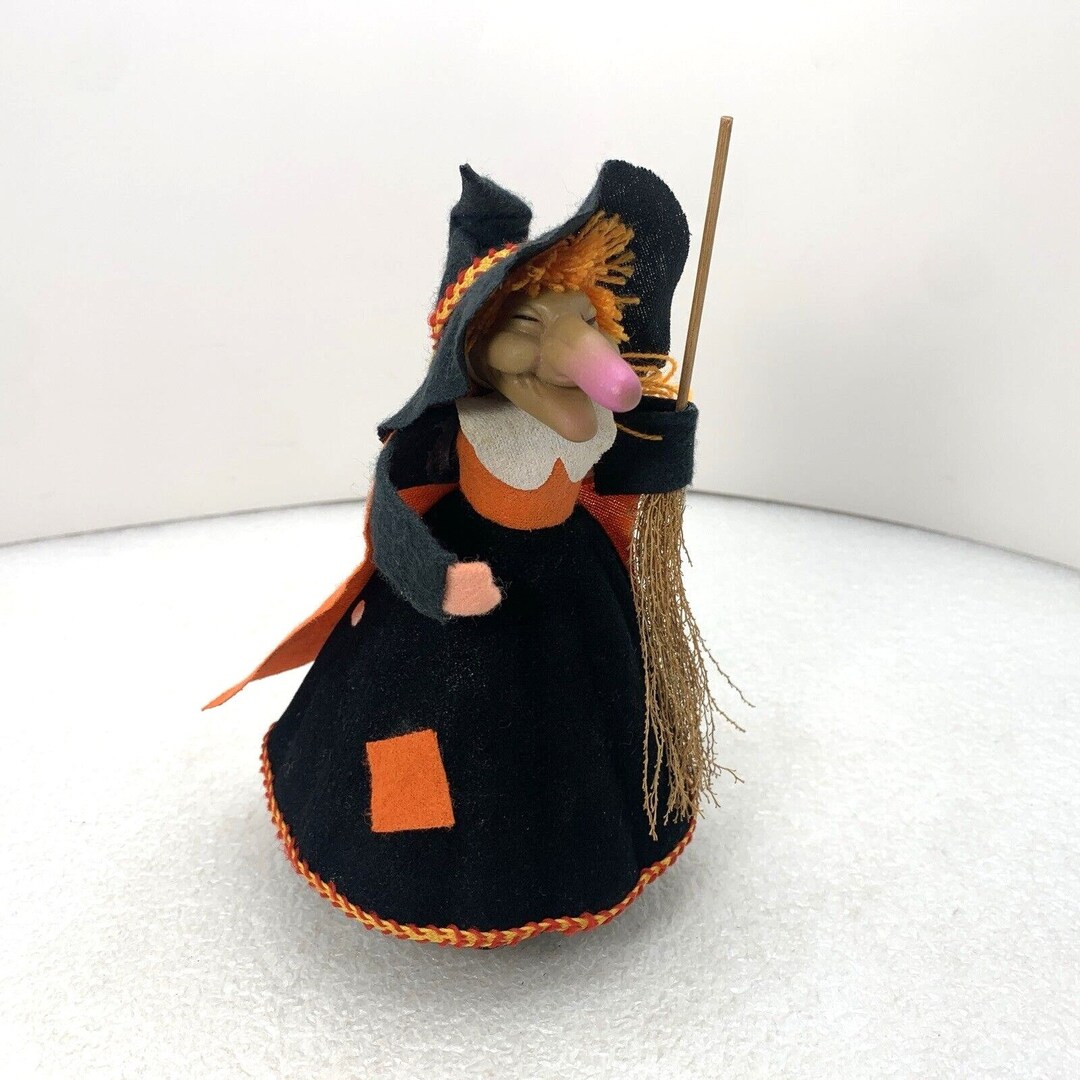 Halloween Felt & Styrofoam Witch Big Nose Broom Figure Holiday - Etsy