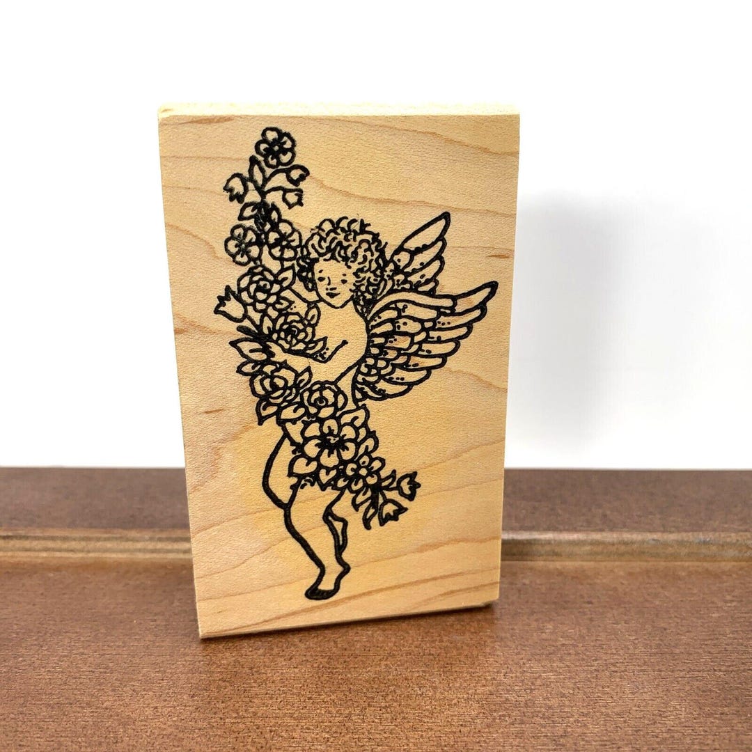 Me & Carrie Lou Wood Rubber Stamp Cherub Angel Flowers Wings Christmas ...