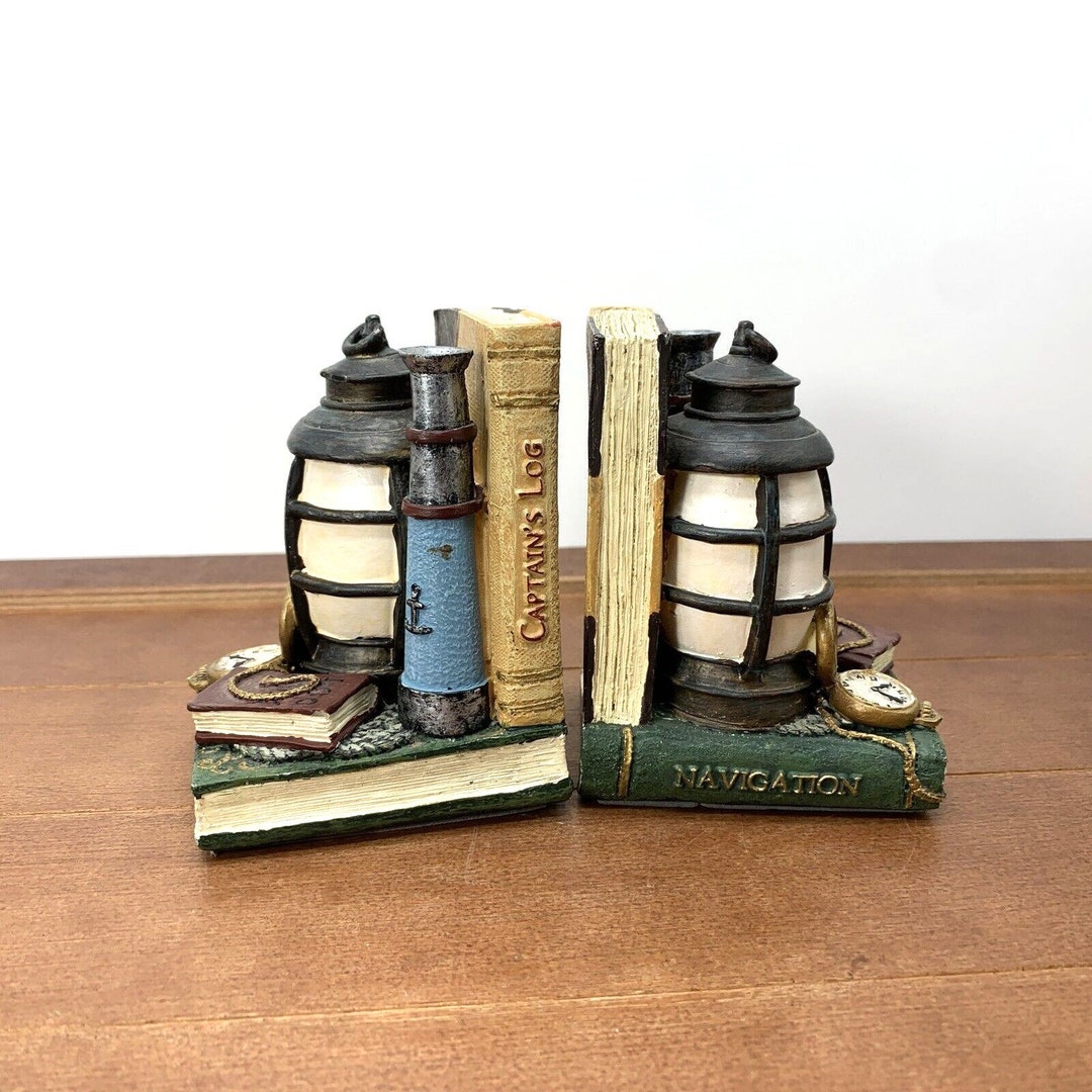 1996 Figi Graphics Nautical Themed Resin 4 Bookends Navigation Captain ...