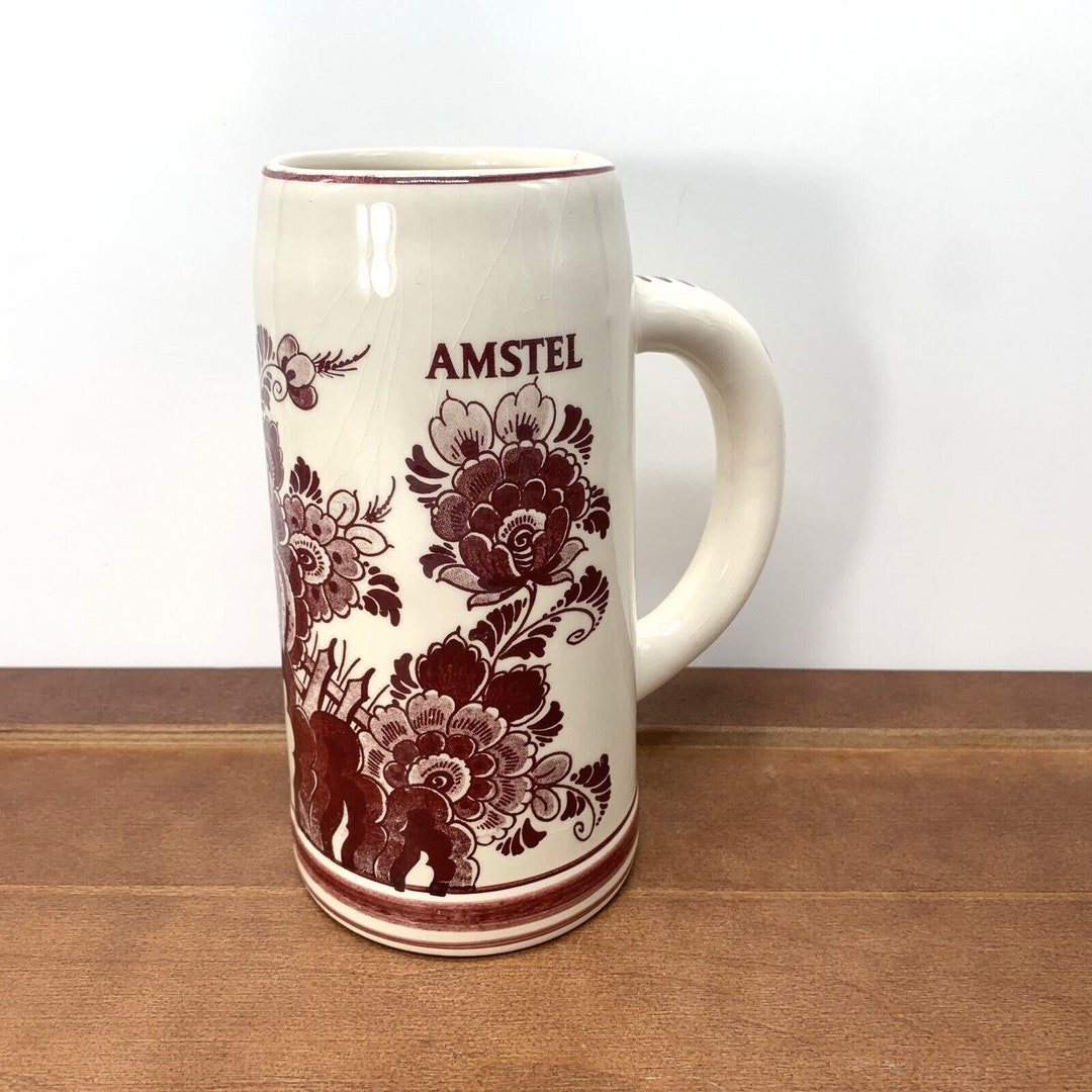 Amstel Hand-painted Red Delft 6.5 Tall Floral Ceramic Beer Mug Stein ...