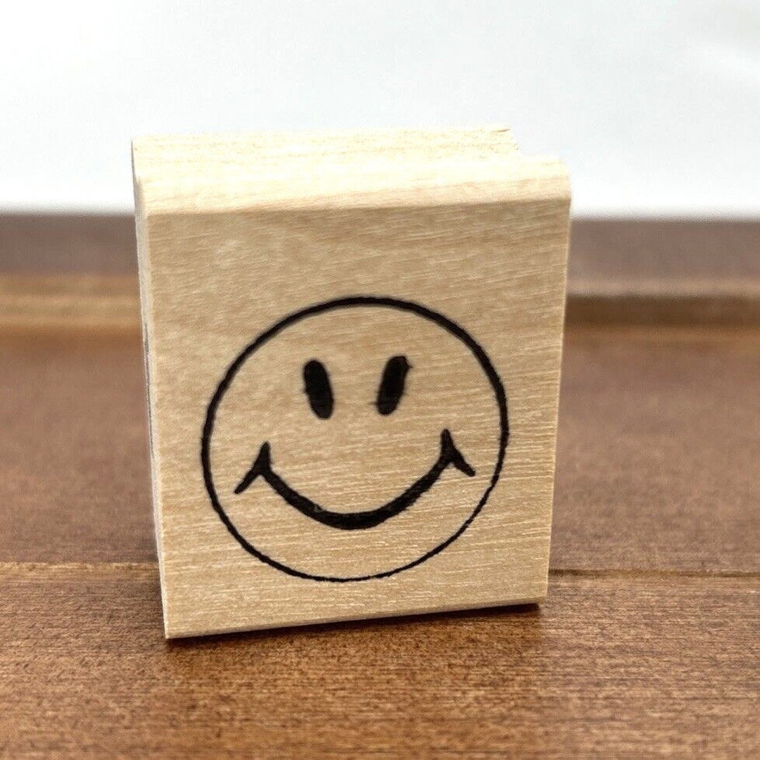 Stamp Affair Smile Smiling Emoji Happy Face Wood Rubber Stamp Unused - Etsy