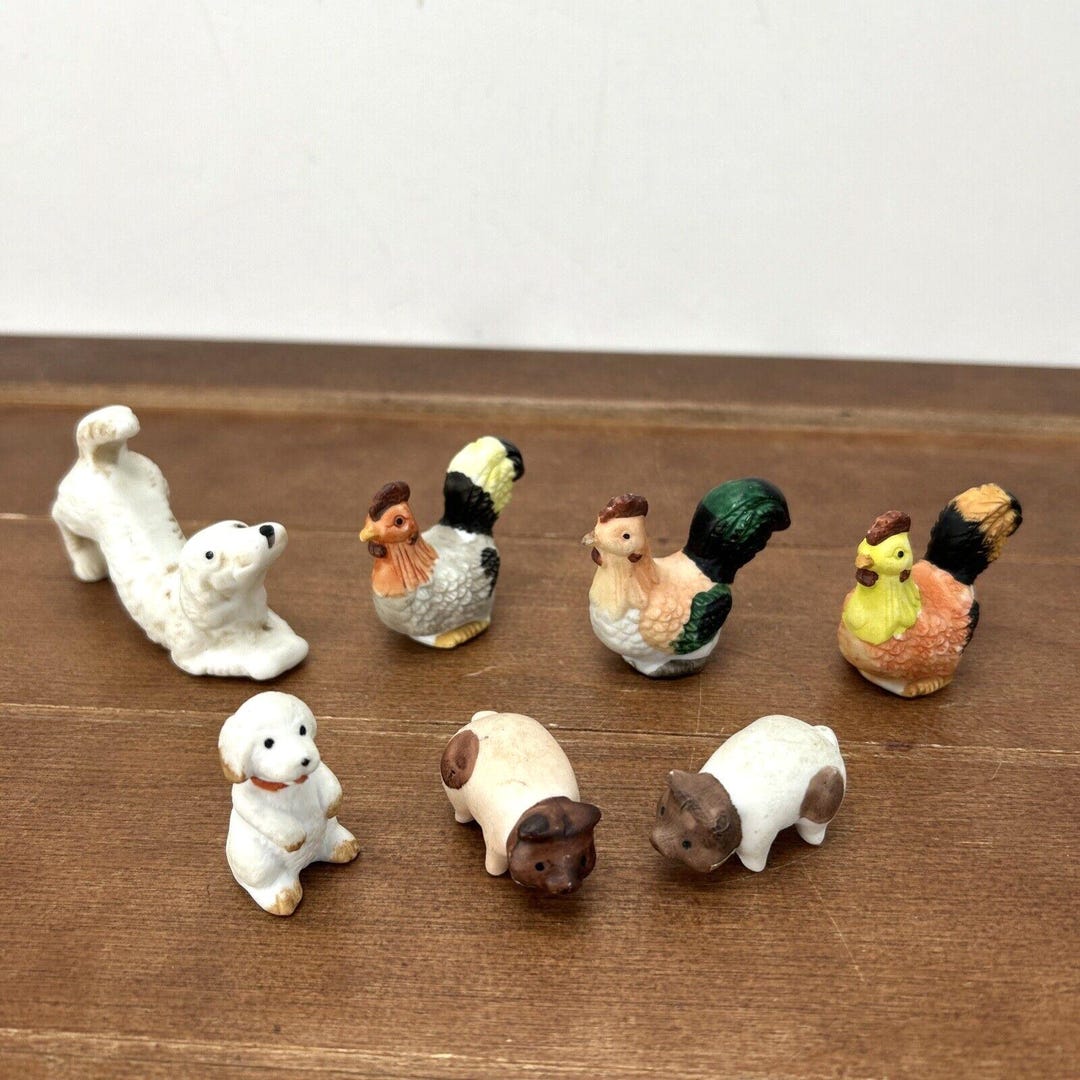 Vintage Set of 7 Ceramic Farm Country Animal Figurines, Dog Pig Chicken ...