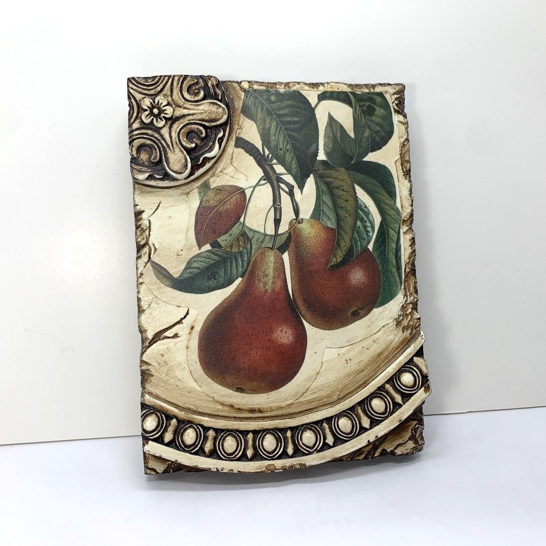 Vintage Resin Block 3D Pear Fruit 9x6.5 Wall Hanging Plaque Art Decor ...