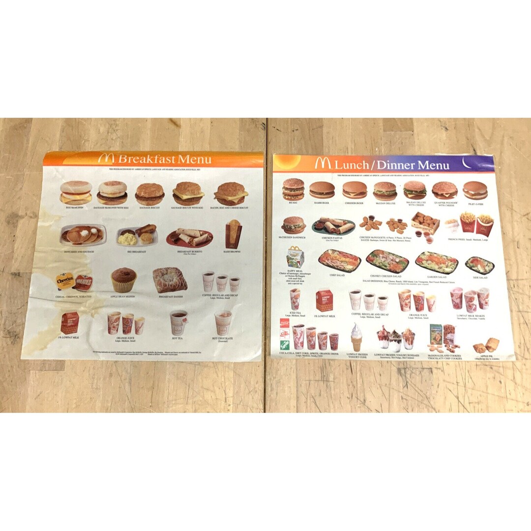 1991 Mcdonald's Lunch Dinner & Breakfast Restaurant Fast Food Menus ...
