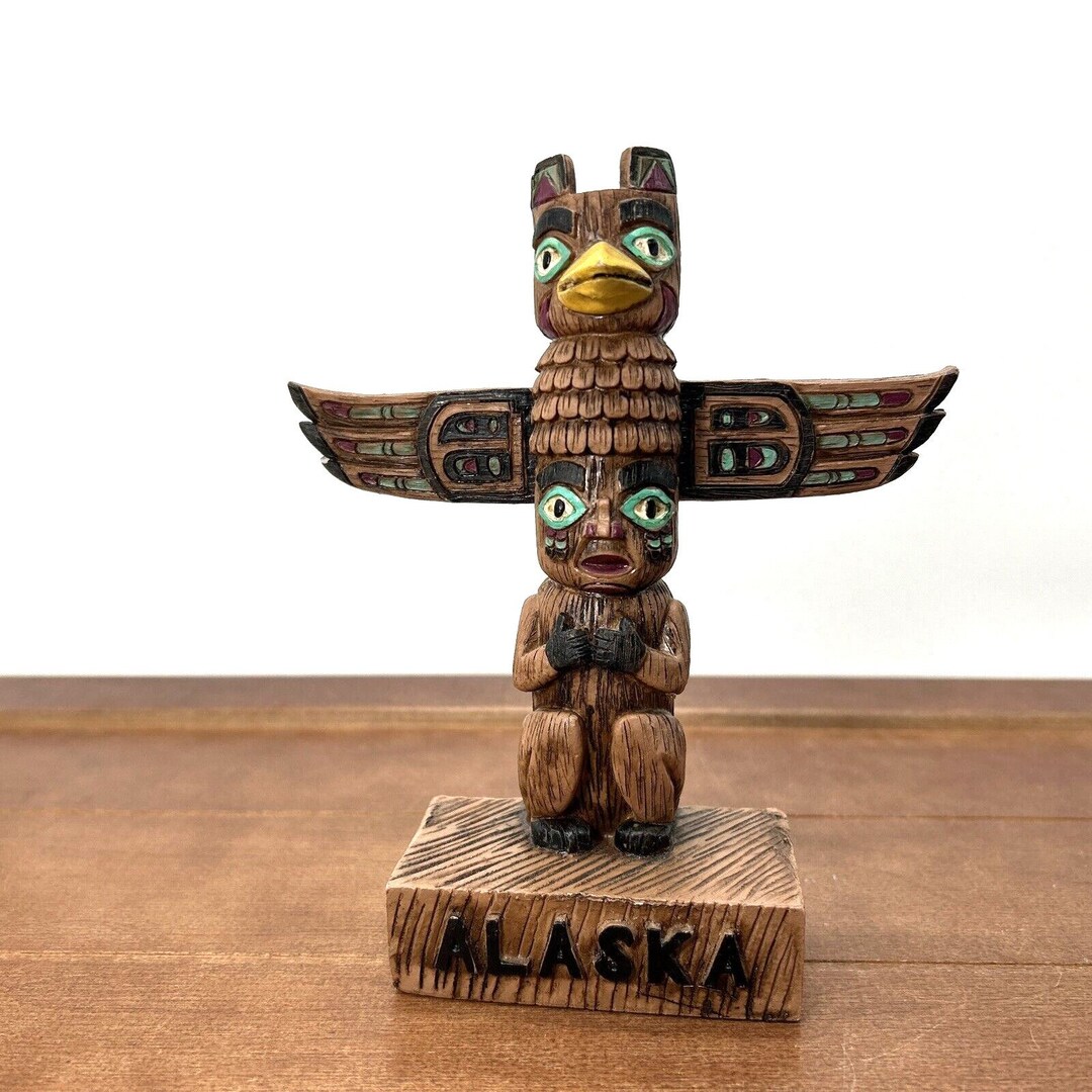 Hand-painted Resin 6" Tall Totem Pole Alaska Figurine Sculpture Decor ...